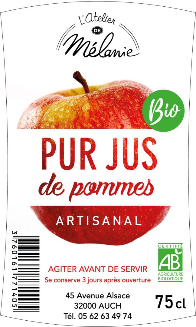 Étiquette adhésive jus de pomme E1903 sur mesure | Rubaco